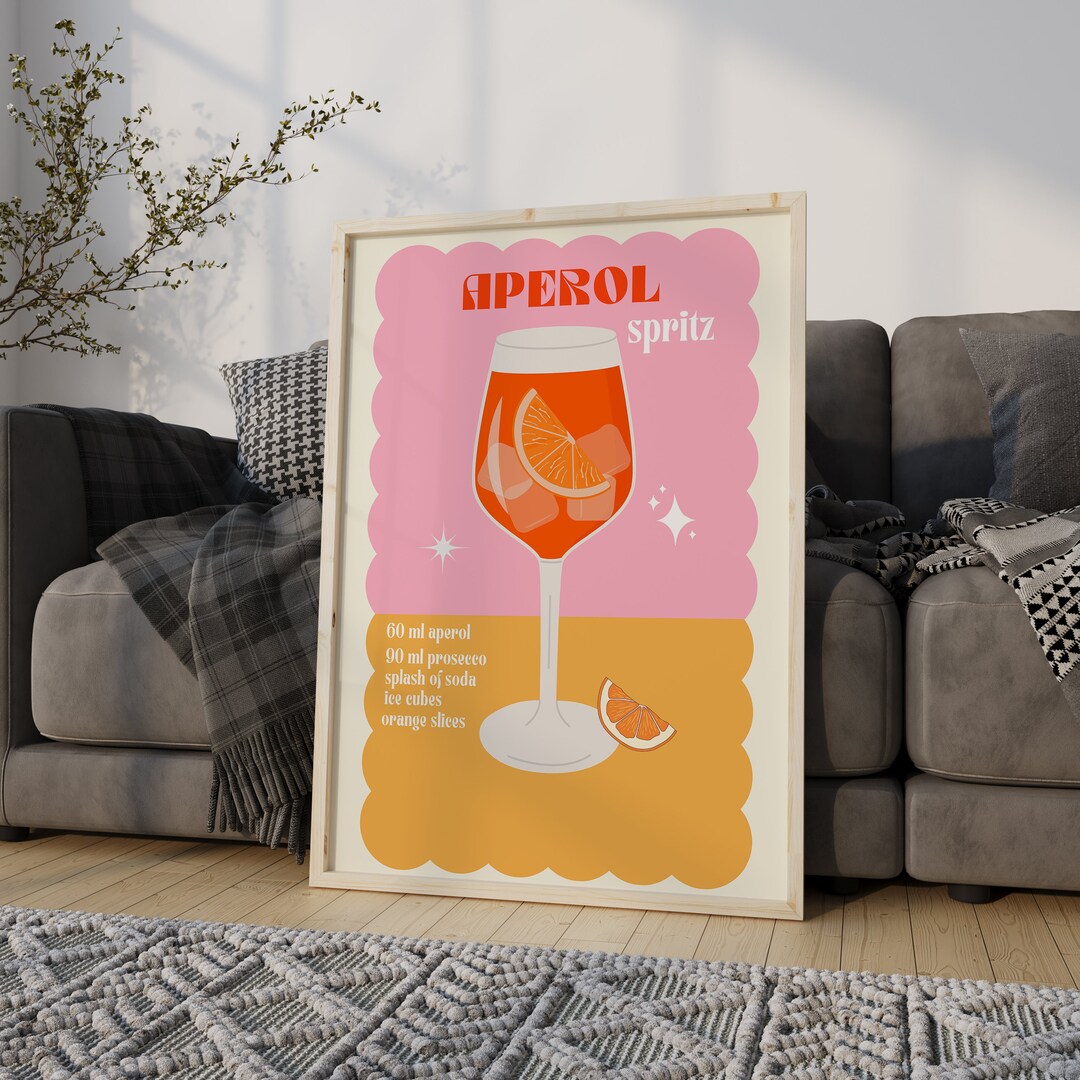 Aperol Spritz Cocktail Print Bar Cart Decor Cocktail Poster Party ...