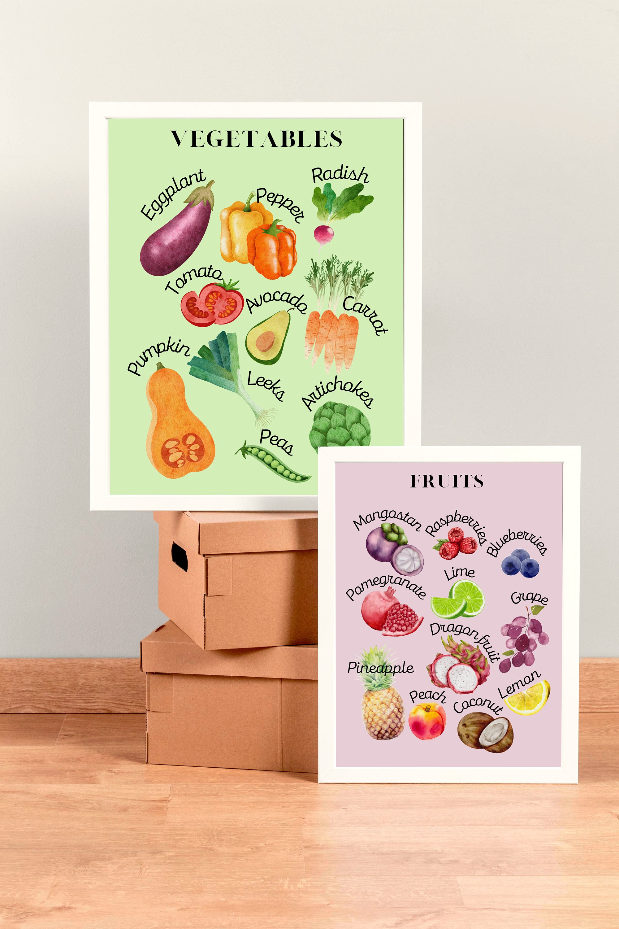 Set of 2 Educational Printable Posters Vegetables and Fruit MONTESSORI ...