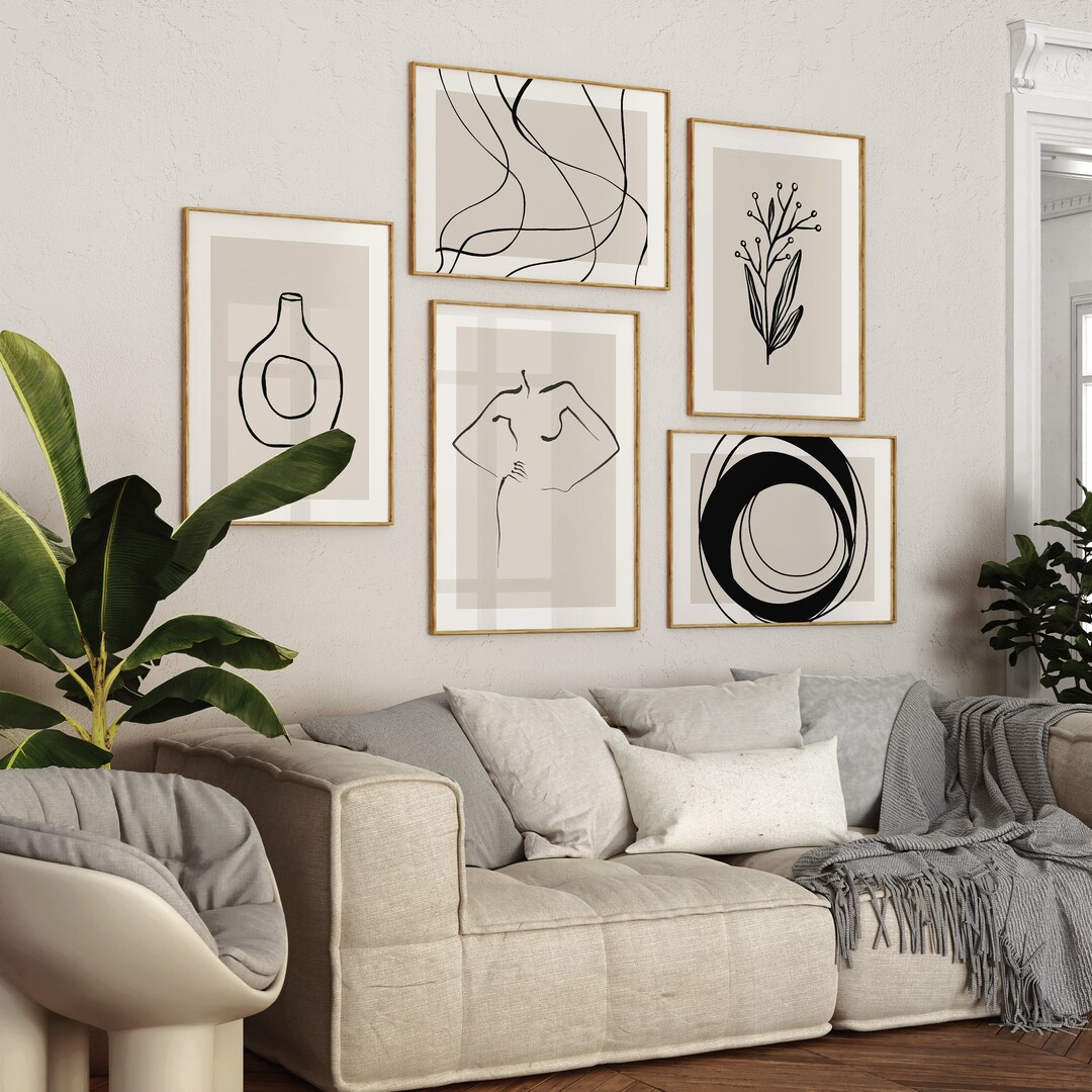 Minimalist Art Print Set Neutral Gallery Wall Abstract Print Beige Wall ...
