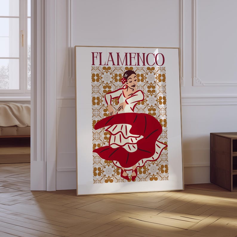 Flamenco Dancer Print Set: Spanish Tile Art, Vivid Colors (digital ...