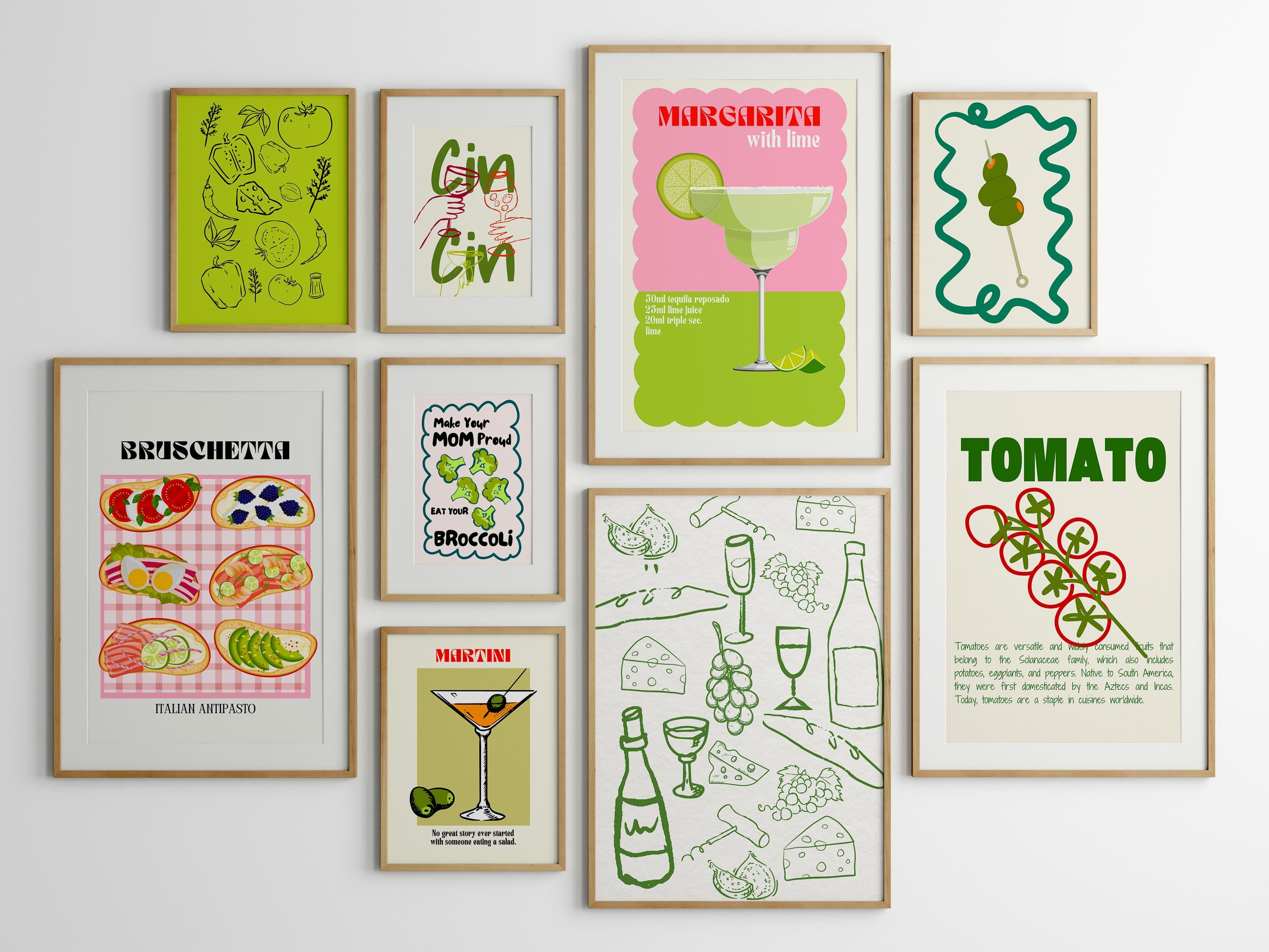 Trendy Kitchen Print Set: Retro Food & Cocktail Art (digital Download ...