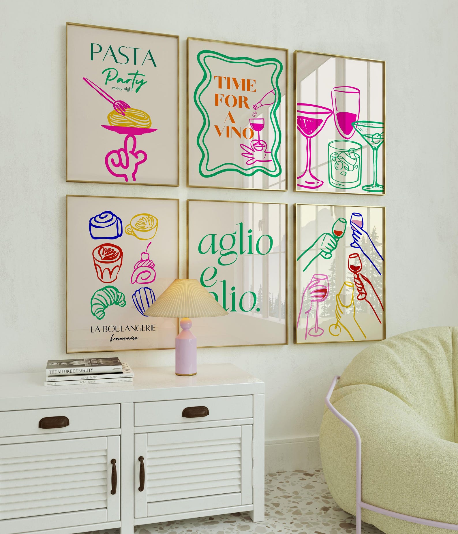 Maximalist Gallery Wall Set of 30, Maximalist Wall Art, Hand Drawing ...