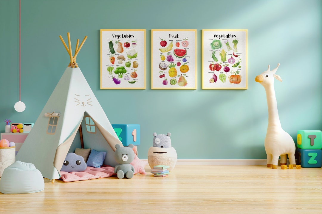Set of 3 Educational Printable Posters Vegetables and Fruit MONTESSORI ...
