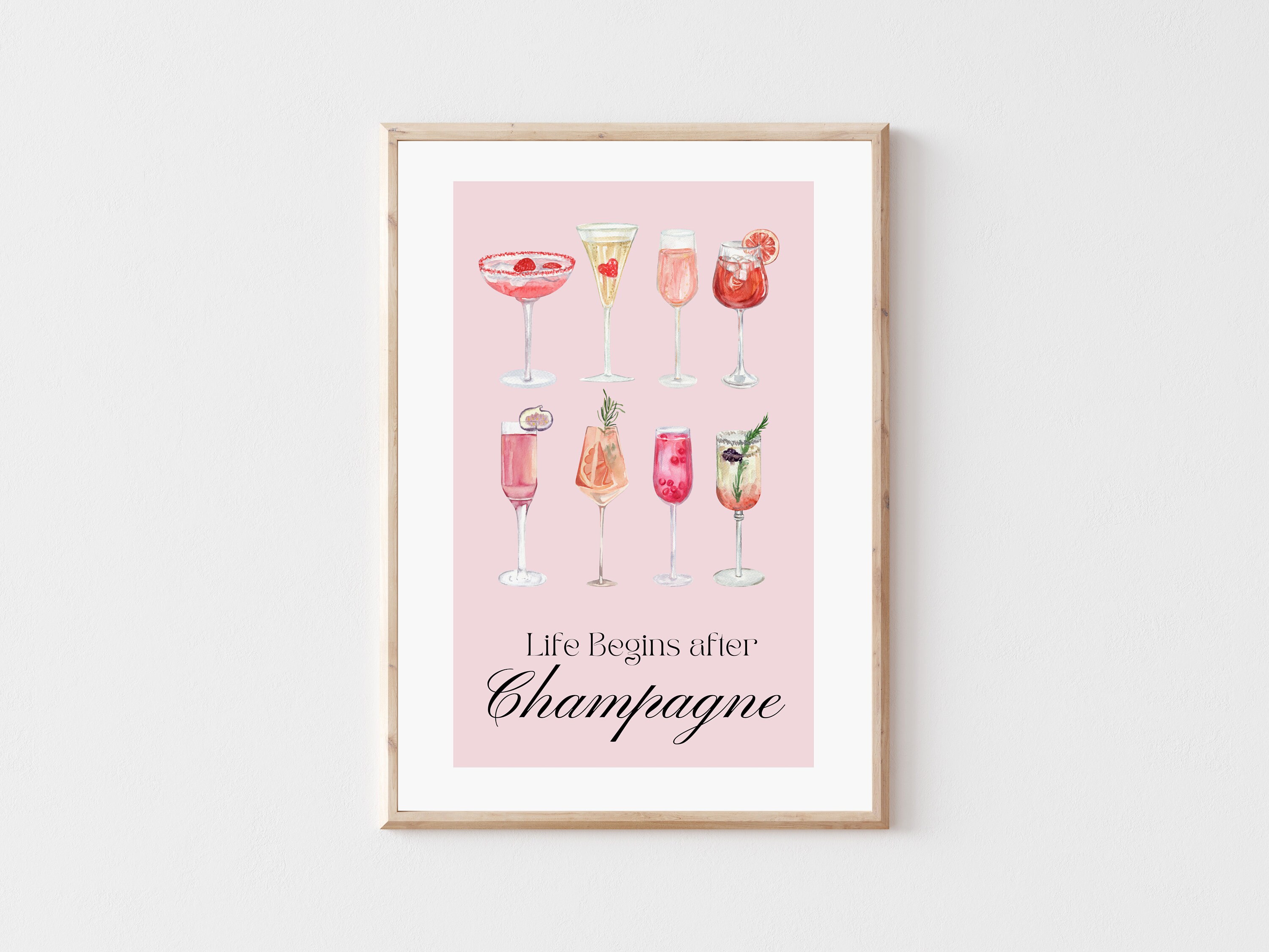 Retro Champagne Poster Set Aesthetic Room Decor Bar Cart Art Preppy ...