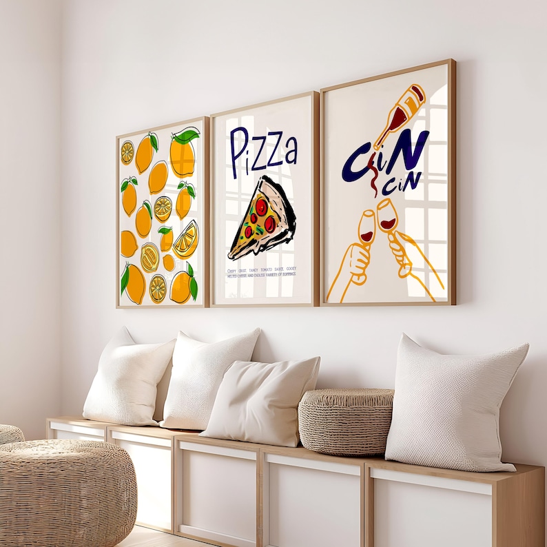 Set of 8 Food & Wine Prints, Kitchen Bar Cart Decor (digital Download ...