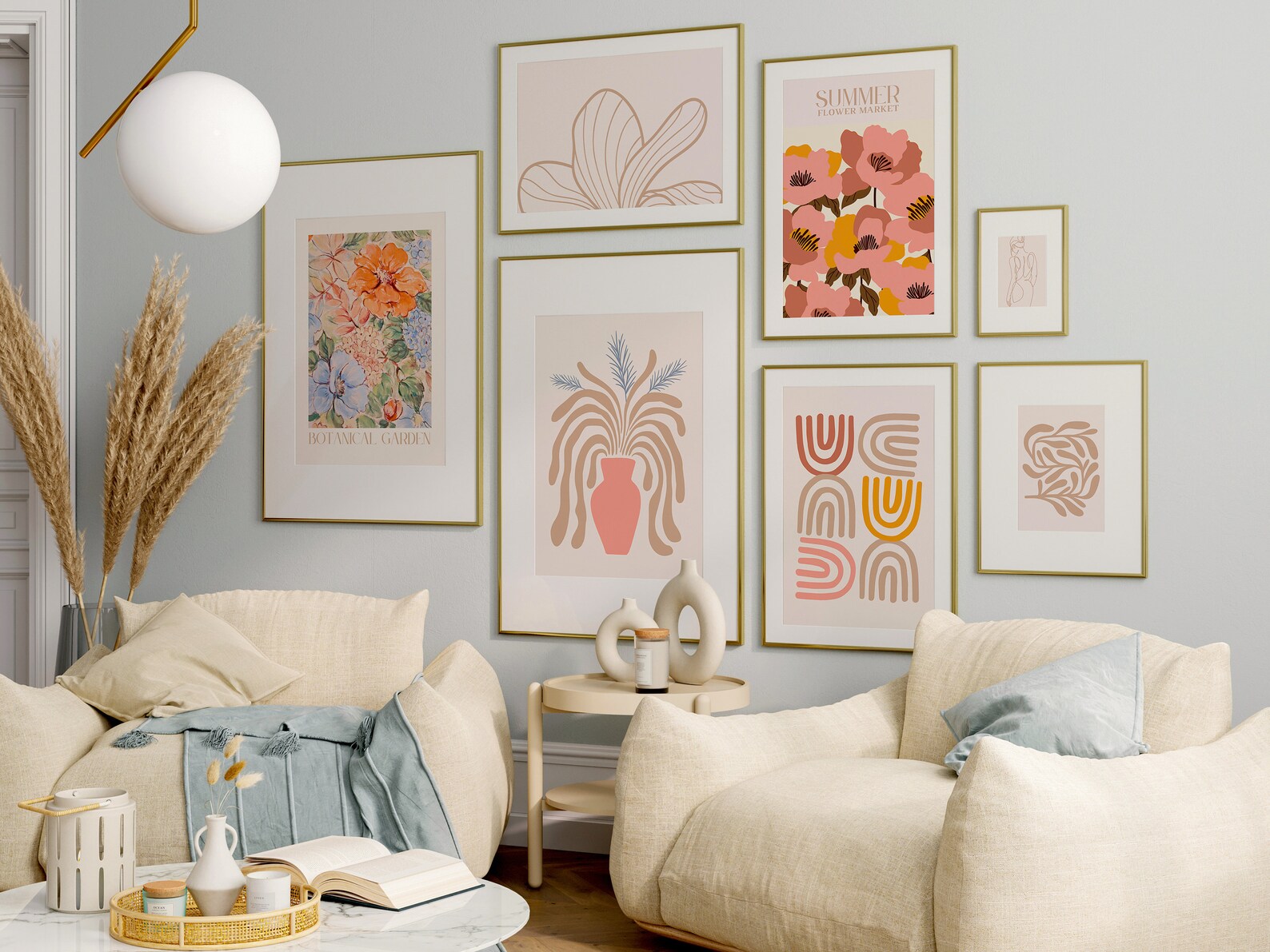 Neutral Tone Art Boho Home Decor Abstract Posters Gallery Wall Set Boho ...