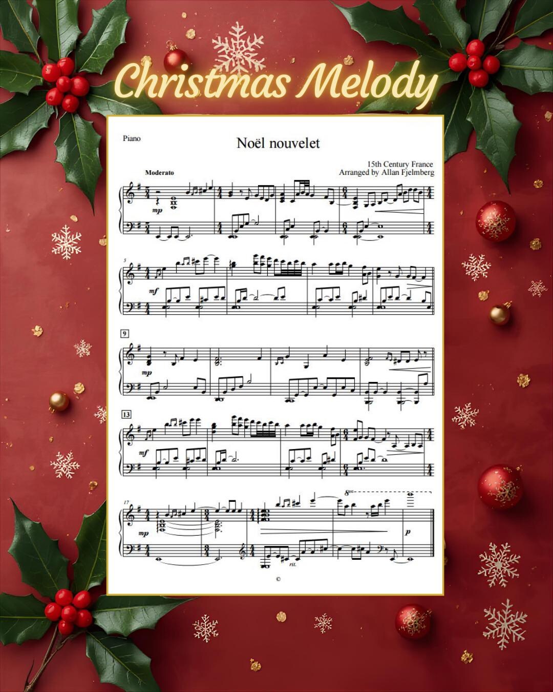 Traditional French Christmas Carol (noël Nouvelet) Piano Solo ...