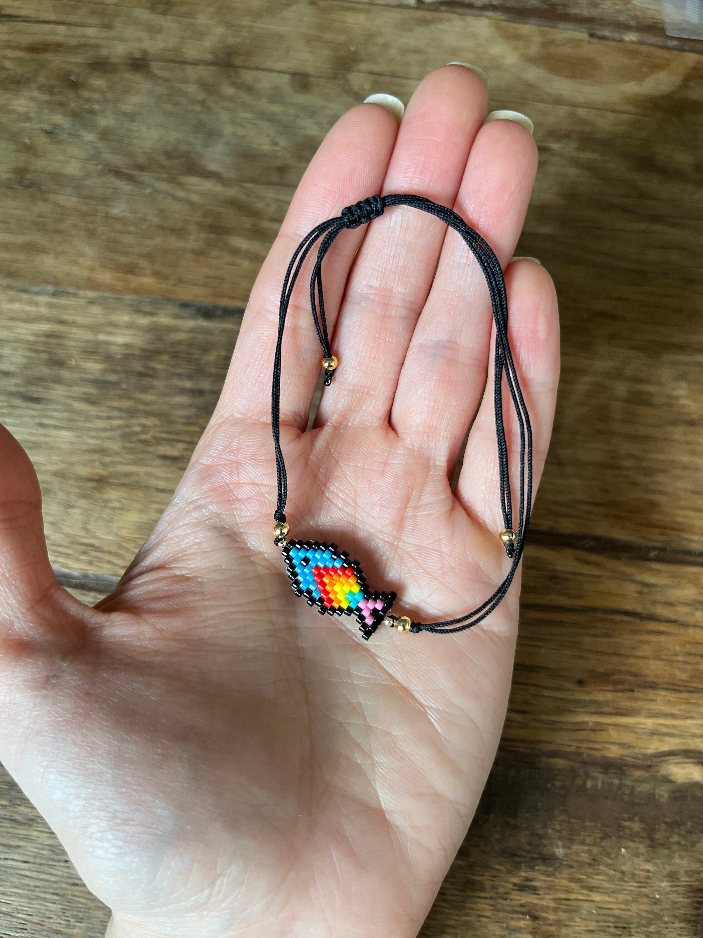 Colorful Seed Beaded Rainbow Fish Bracelet - Adjustable Tie Closure ...