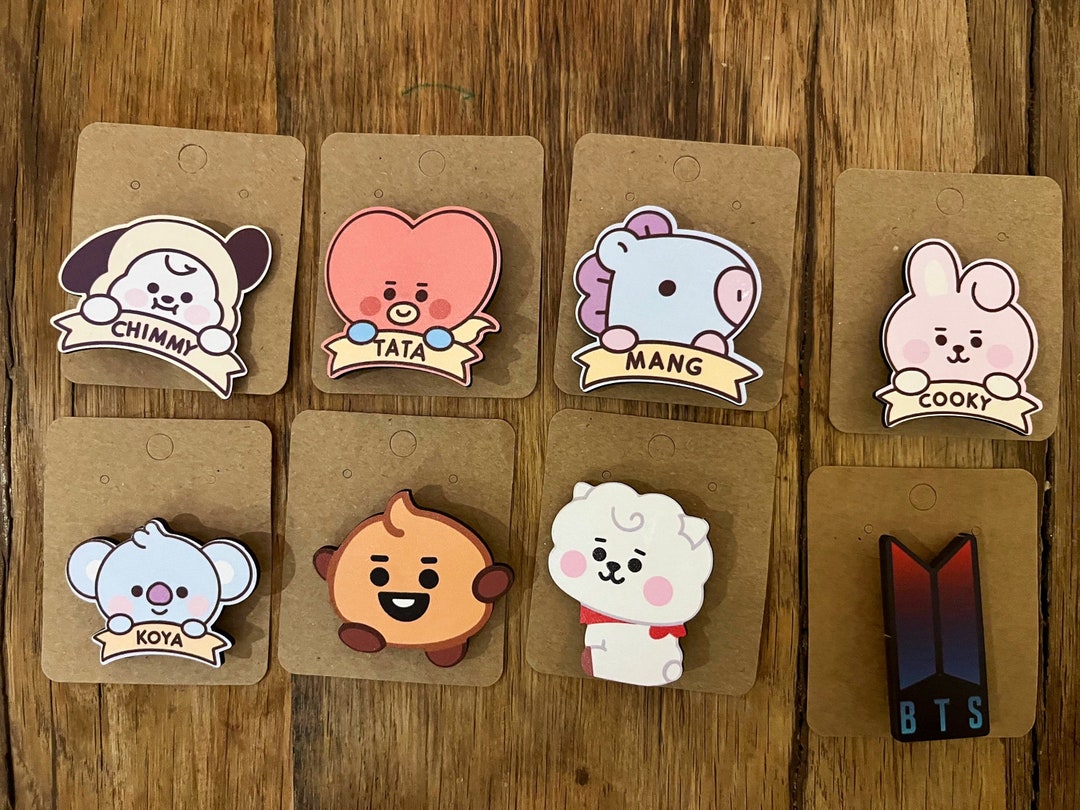 BTS / BT21 Wooden Brooches, Wooden Pins, Wooden Gift, Wooden Jewellery ...