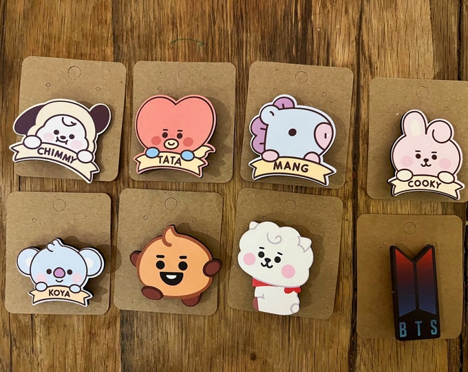 BTS / BT21 Wooden Brooches, Wooden Pins, Wooden Gift, Wooden Jewellery ...