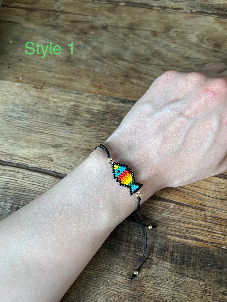 Colorful Seed Beaded Rainbow Fish Bracelet - Adjustable Tie Closure ...