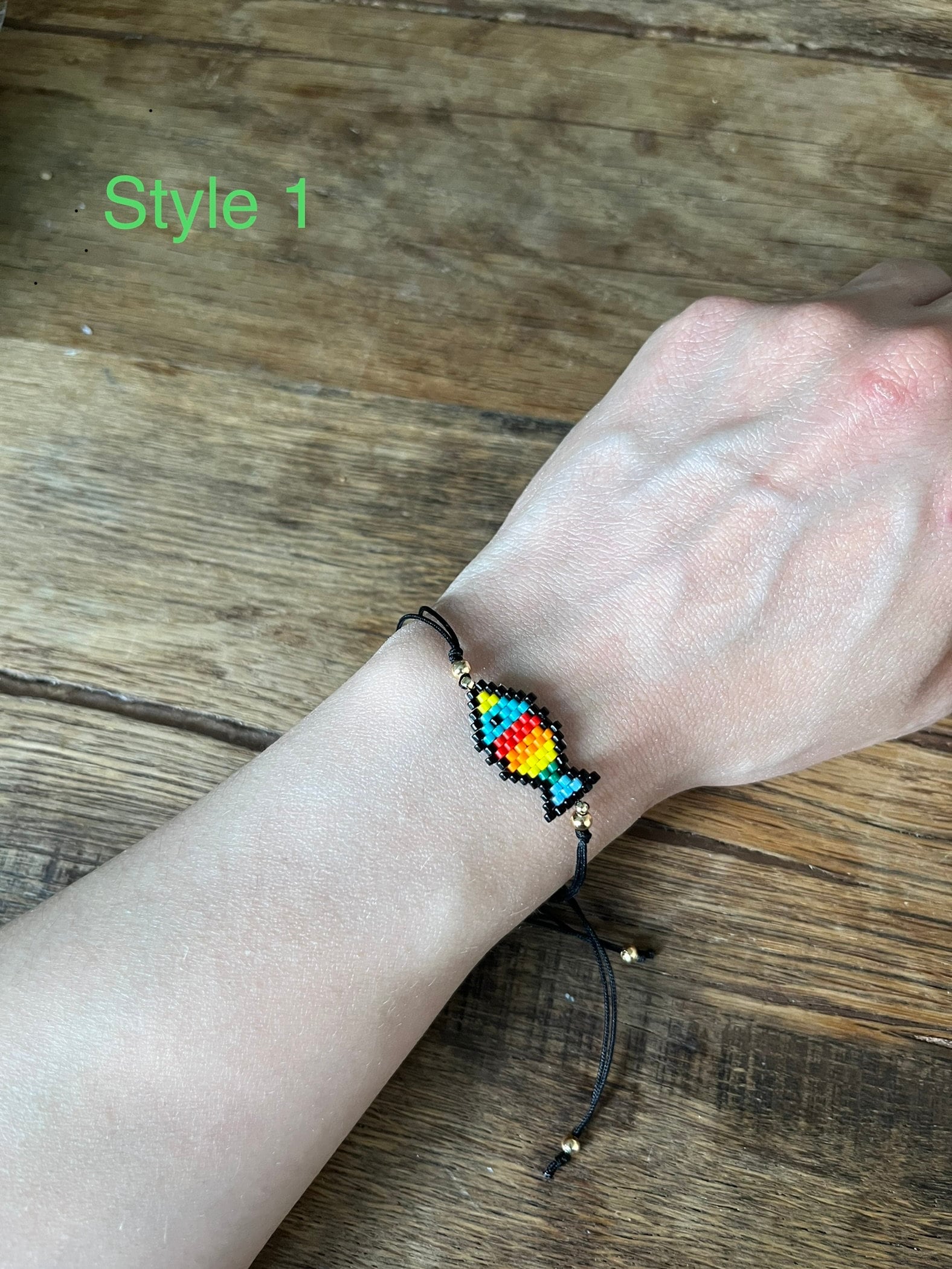 Colorful Seed Beaded Rainbow Fish Bracelet - Adjustable Tie Closure ...