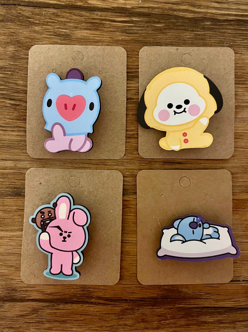 BTS / BT21 Inspired Wooden Brooches, Wooden Pins, Wooden Gift, Wooden ...