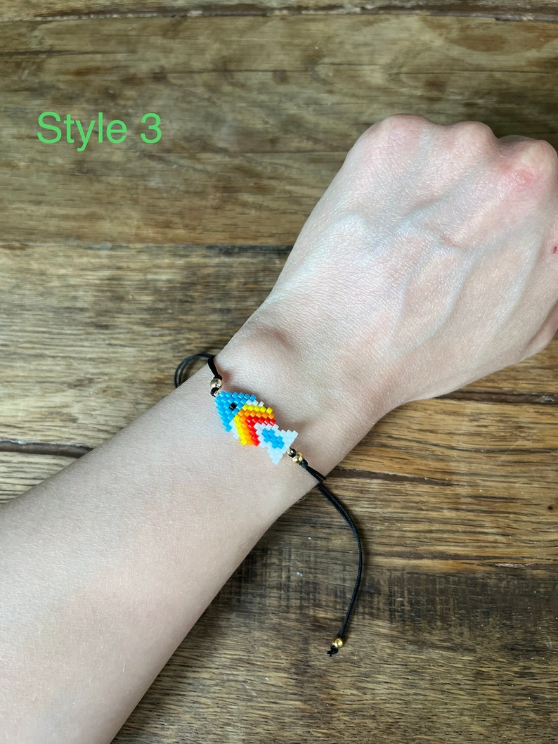Colorful Seed Beaded Rainbow Fish Bracelet - Adjustable Tie Closure ...