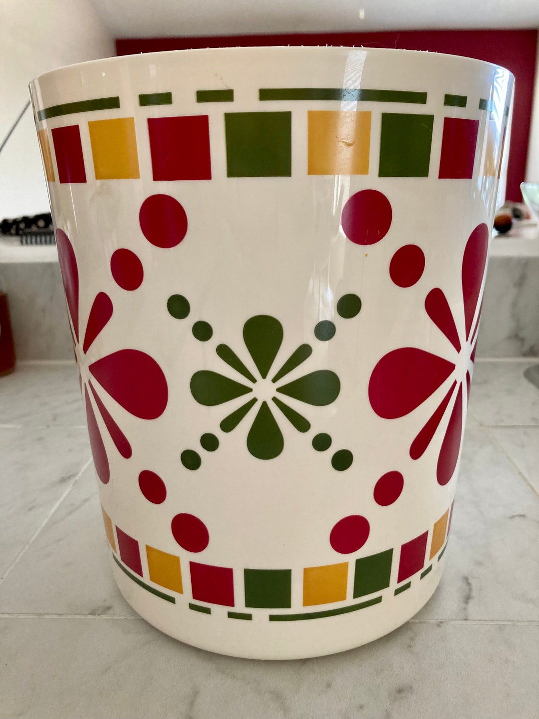 Vintage Tupperware Pail With Colorful Floral Motif - Etsy