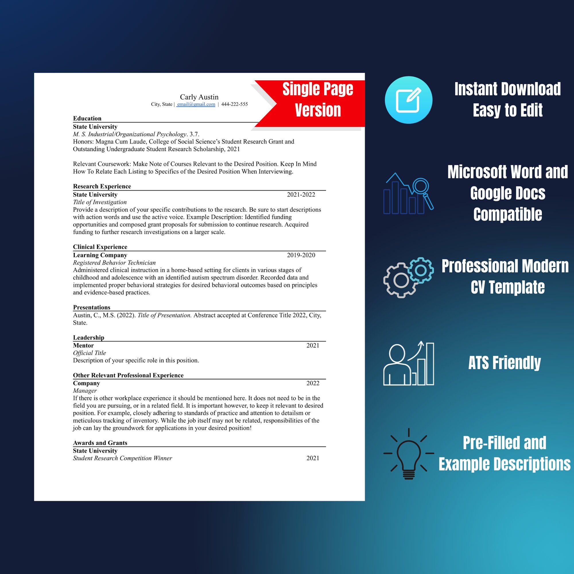 ATS Resume Template, Resume Template Google Docs, ATS Friendly Resume ...