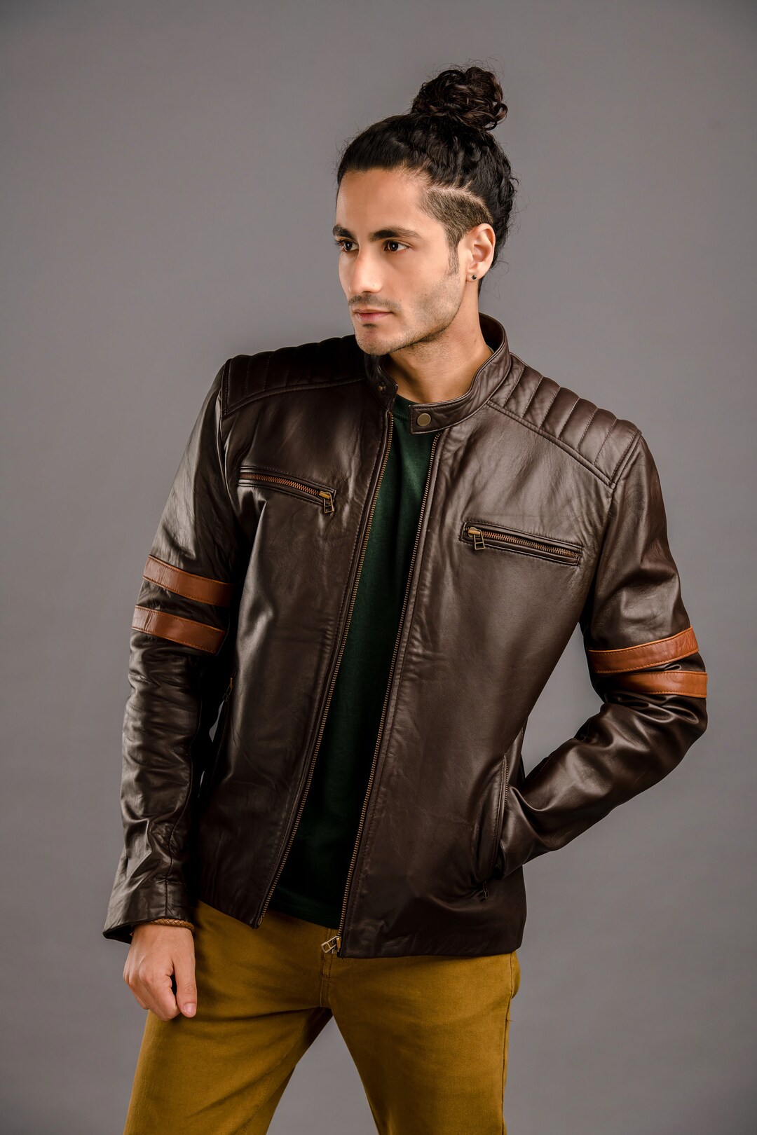 Race Leather Jacket, Cafe Racer Jacket , Wolverine Style Leather Jacket ...