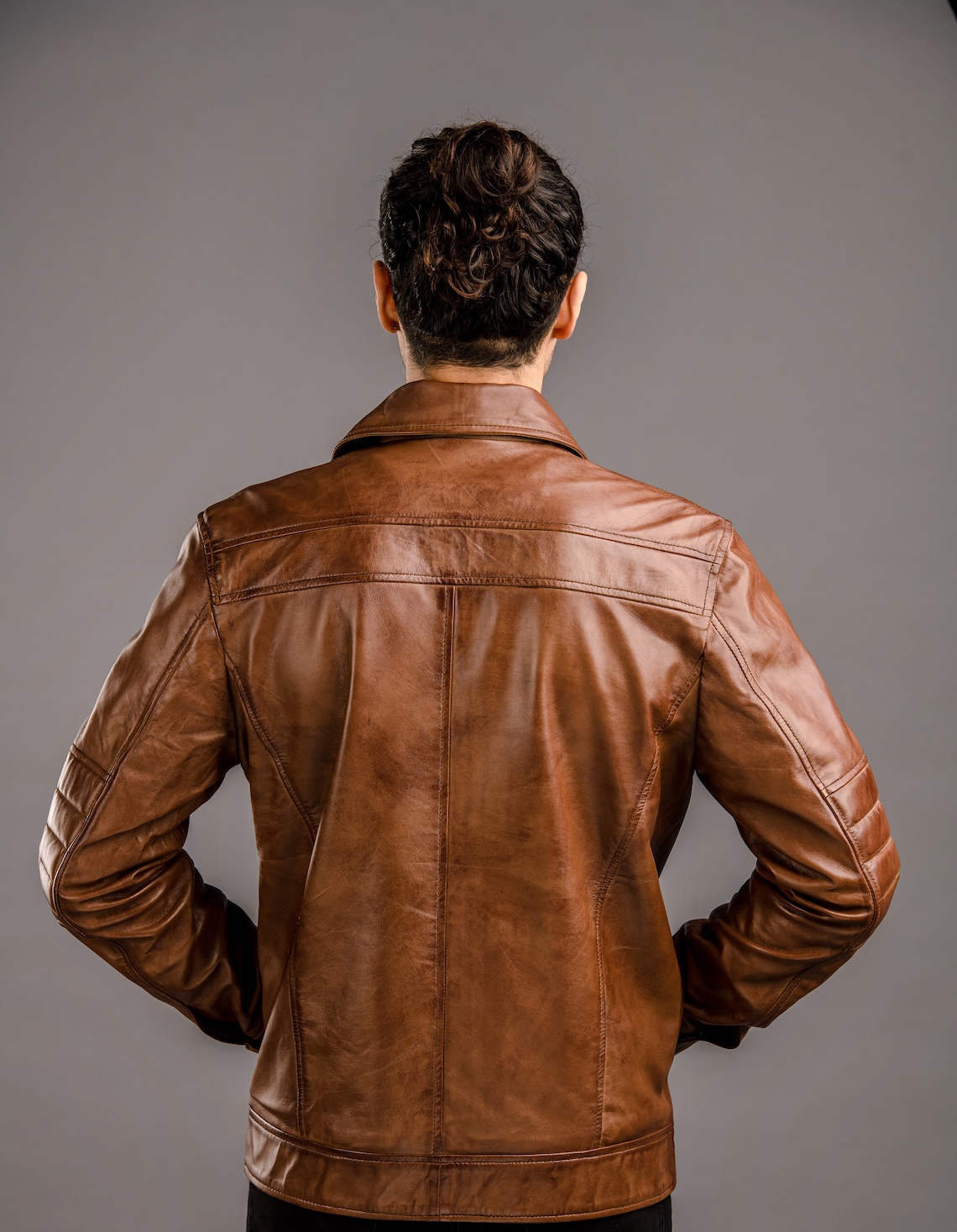 Cafe Racer Biker Jacket, Leather Jacket, Brown Leather Jacket - Etsy