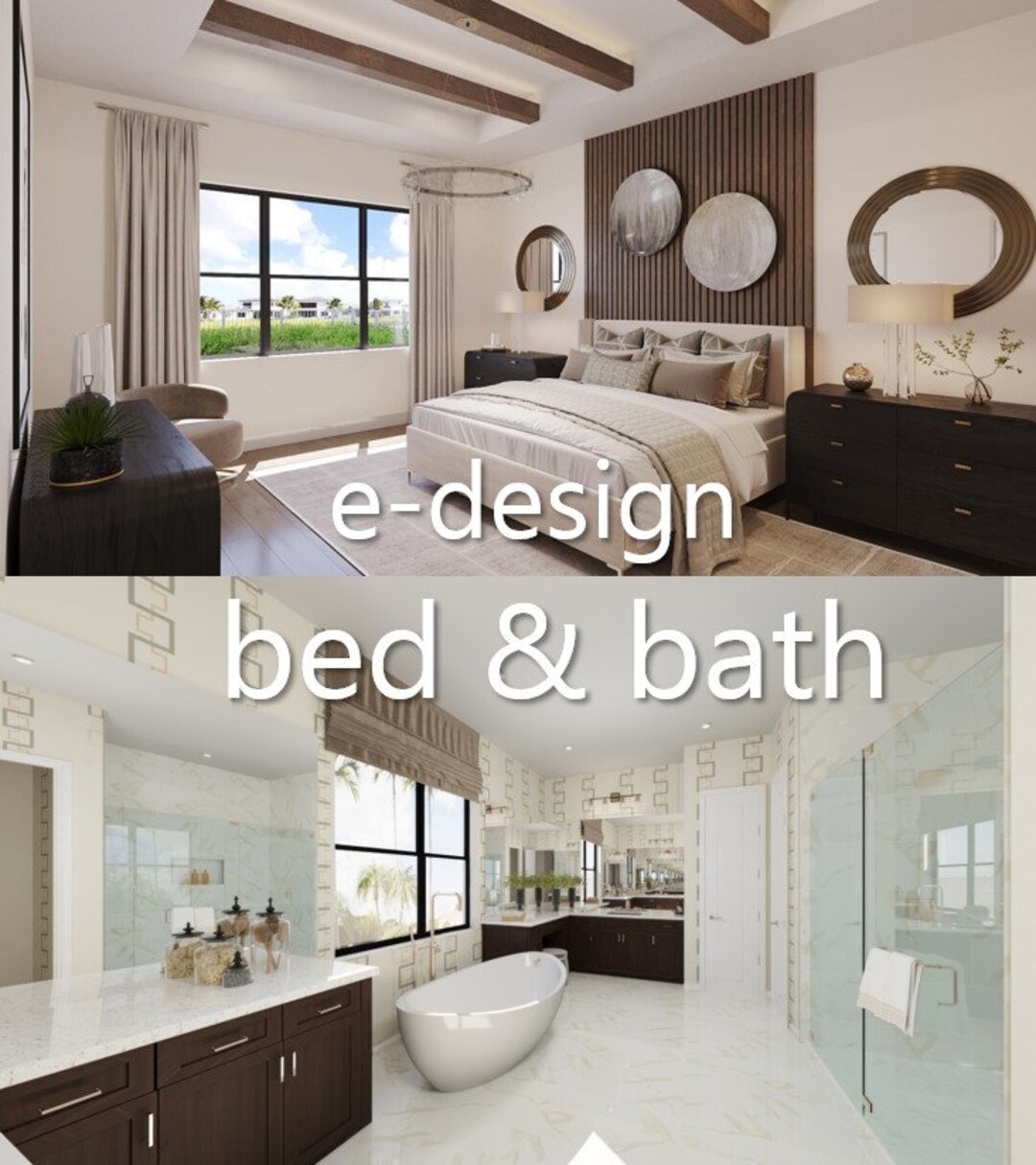 Custom Interior Design E-design Virtual Design Bed and Bath Combo - Etsy