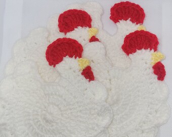 Set of 4 Chicken Crochet Coaster, Handmade Coaster, Animal Coaster - Etsy