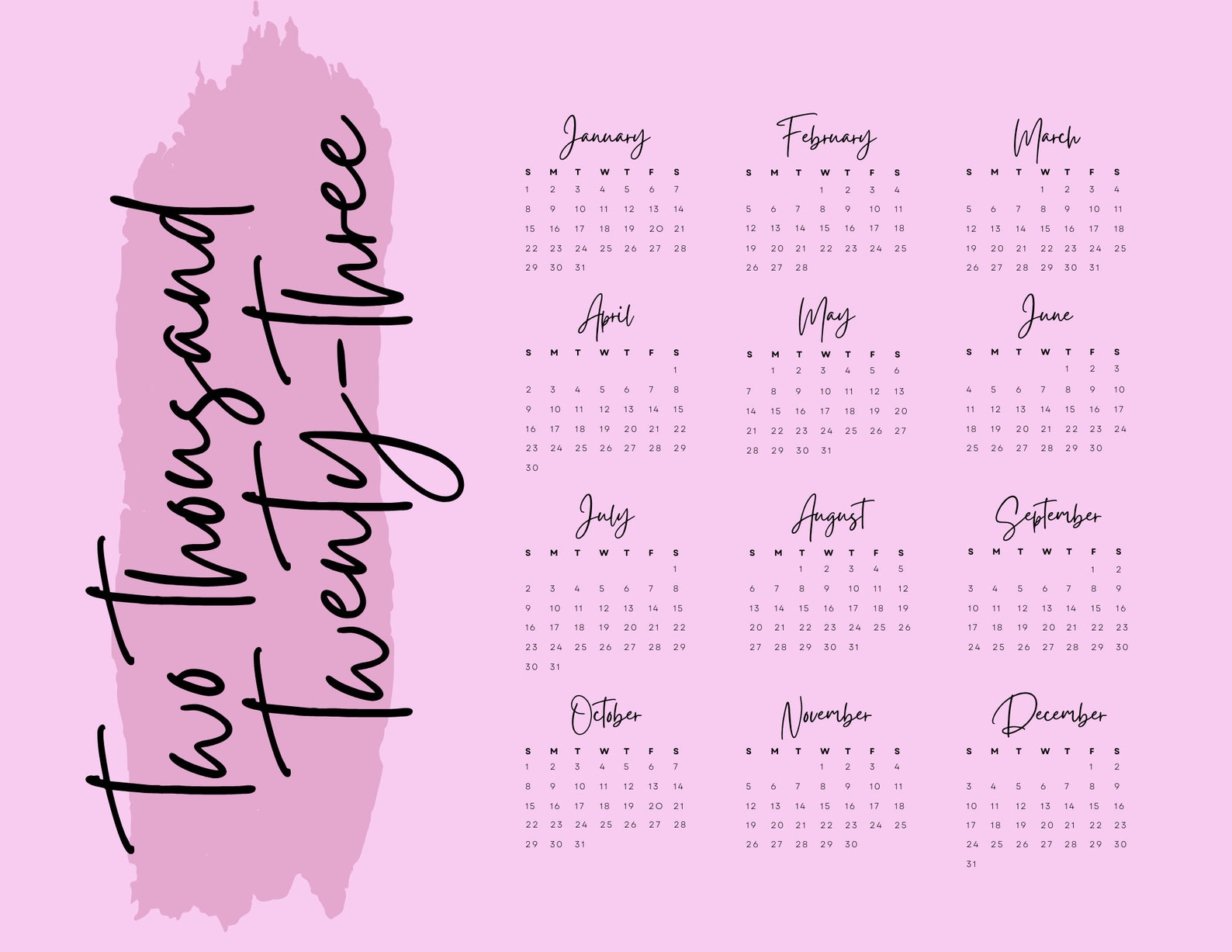 2023 Calendar Printable | Minimalist Calendar | Calendar 2023 | New ...