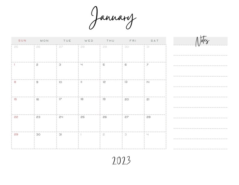 2023 Calendar Printable Minimalist Calendar Calendar 2023 - Etsy