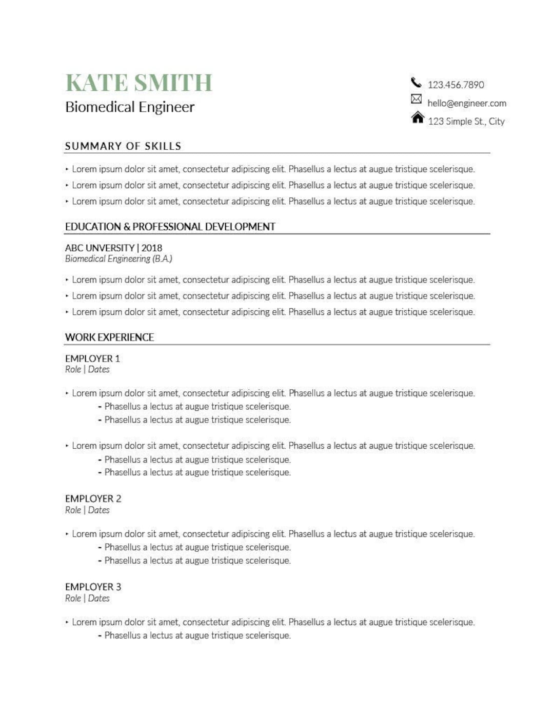 Professional MS Word RESUME Template - Etsy