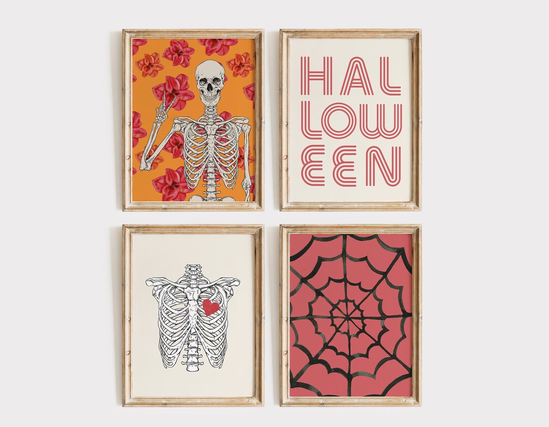Halloween Printable Wall Art | Halloween Decor | Retro Pink Wall Art ...