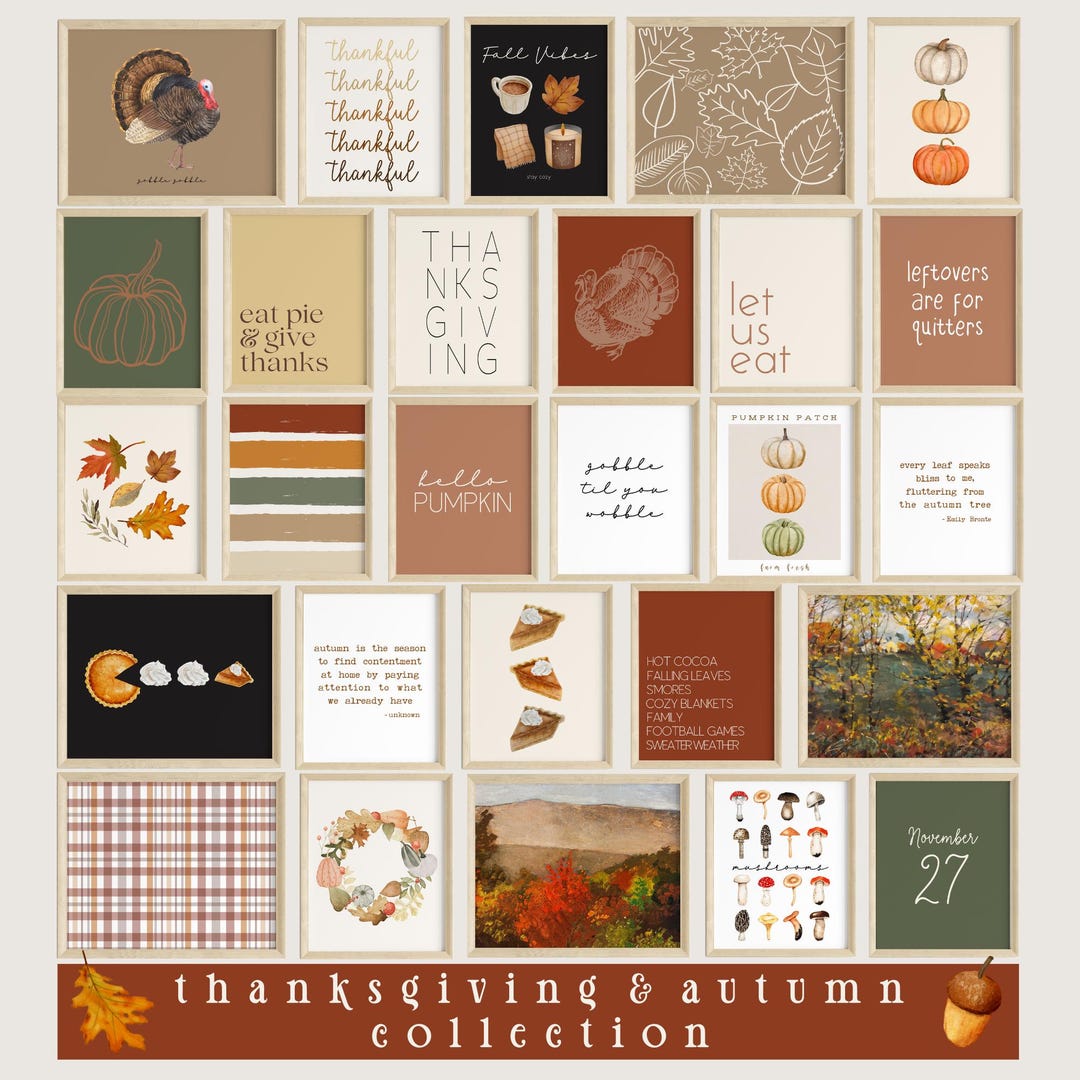 Thanksgiving Gallery Wall Set | Set of 25+ Art Prints | Fall Decoration ...
