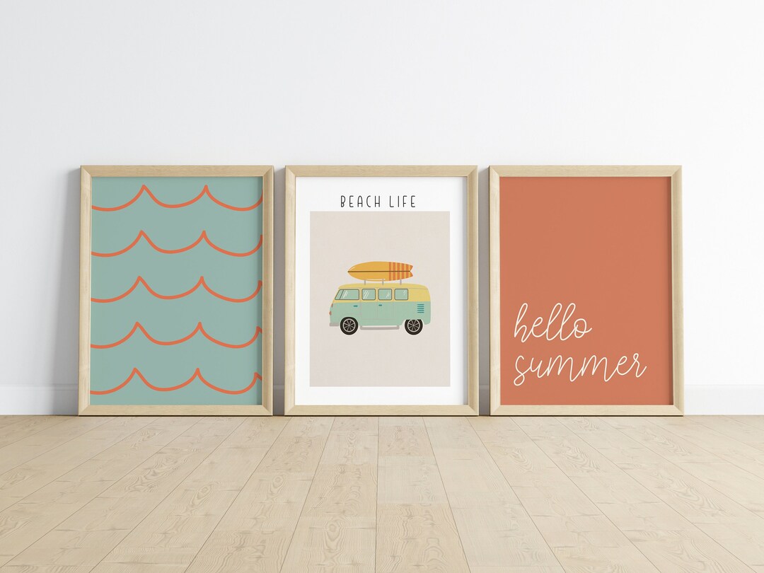 Summer Beach Nursery Art Prints | Surfboard Bus Decor (digital Download ...