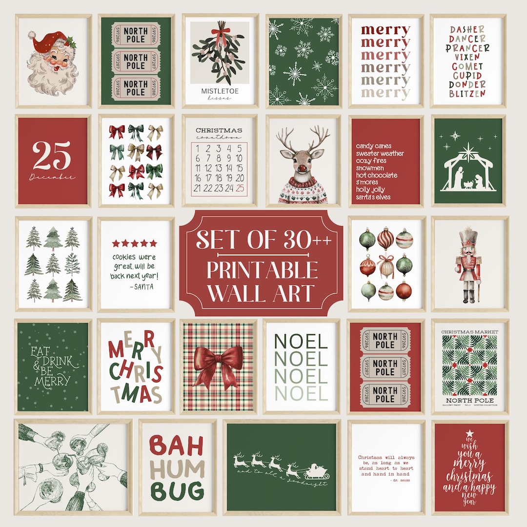 Set of 30 Christmas Wall Art Prints | Christmas Prints | Holiday Decor ...
