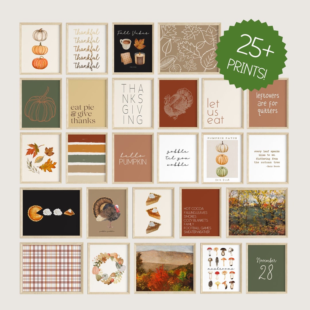 Thanksgiving Gallery Wall Set Set of 25 Art Prints Fall Decoration ...