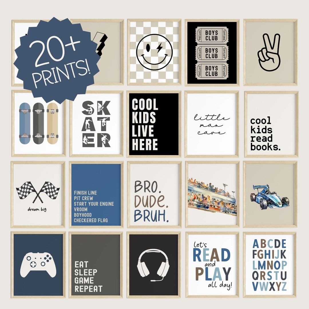 Boys Printable Art Set of 20 | Kid Room Art Prints | Boys Room Decor ...