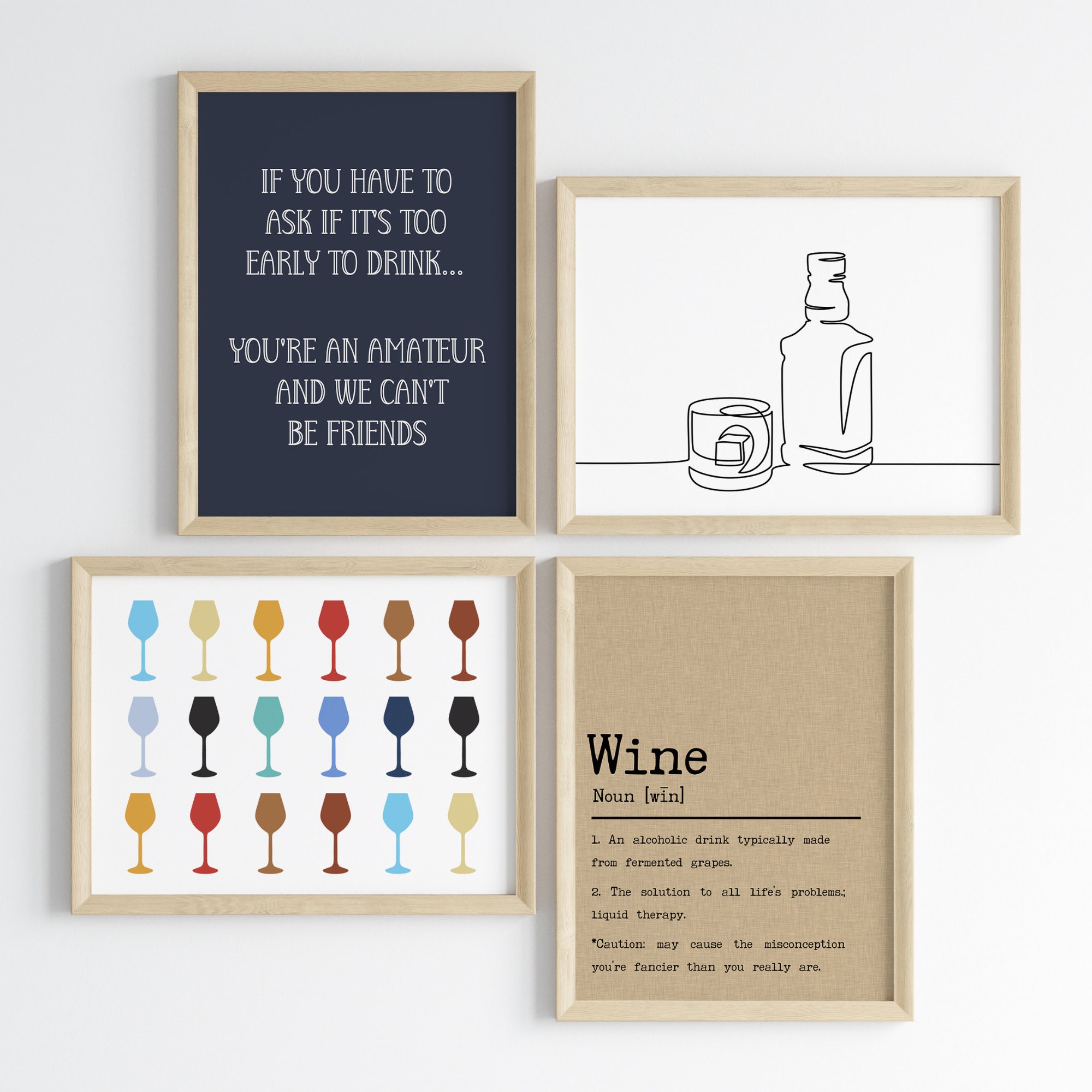 Gallery Wall Set | Minimalist Bar, Cocktail, Whiskey Line Art Print ...