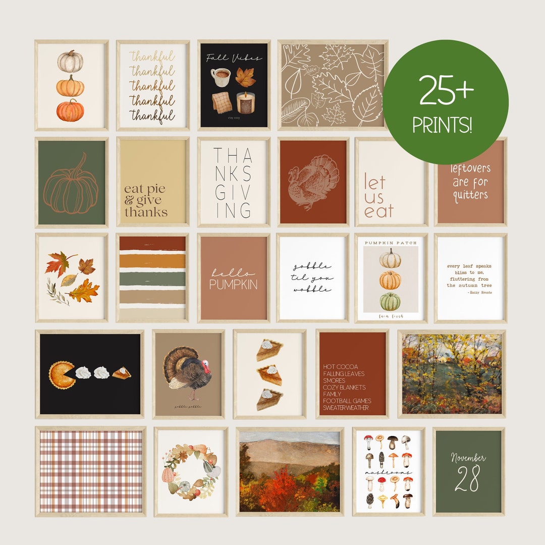 Thanksgiving Gallery Wall Set Set of 25 Art Prints Fall Decoration ...