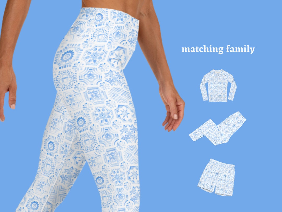 Preppy Blue Tile Yoga Leggings - Family Matching - Etsy