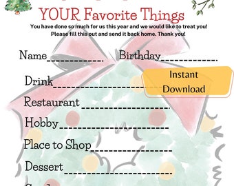 EDITABLE Teachers Favorite Things Survey | Teacher Christmas Wish List ...