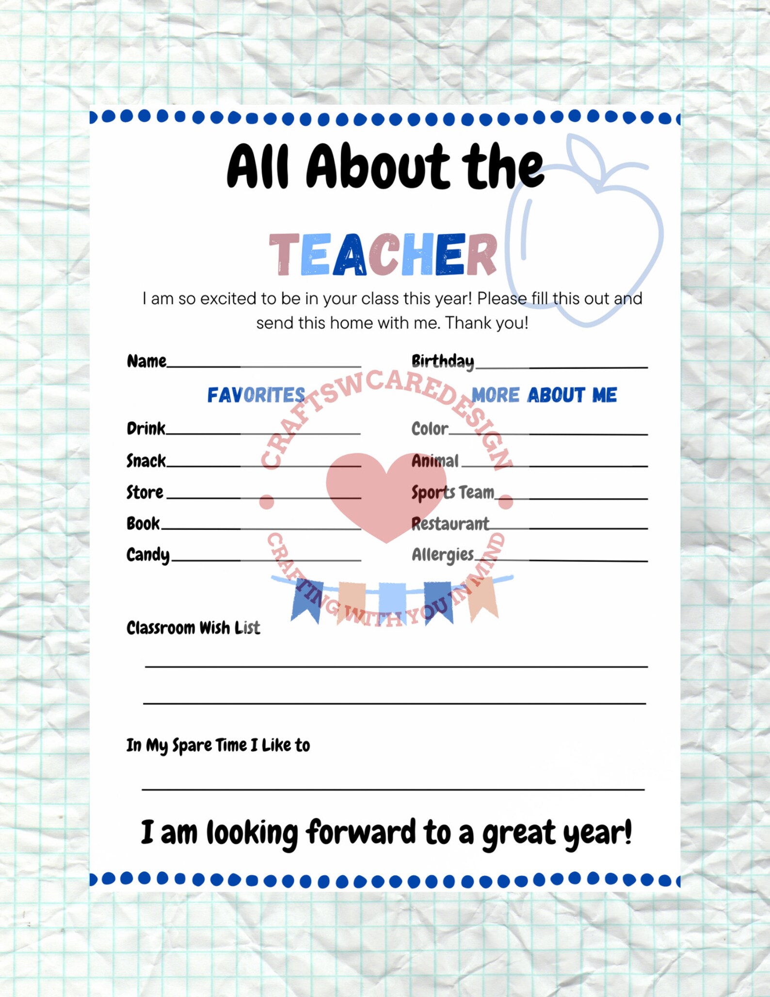 All About My Teacher / Teacher Favorite's / Teacher Appreciation - Etsy