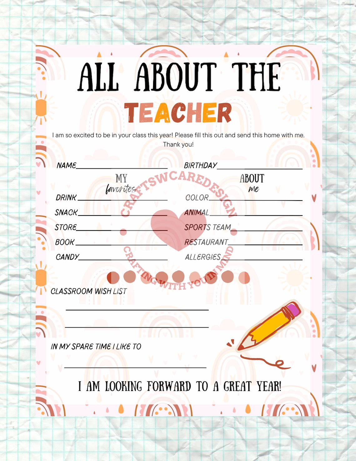 All About My Teacher / Teacher Favorite Things / Teacher Appreciation ...