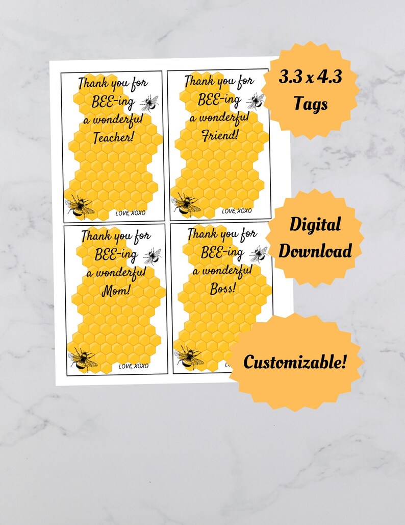 Thank You Gift Tags / Editable Tags / BEE Gift Tags - Etsy