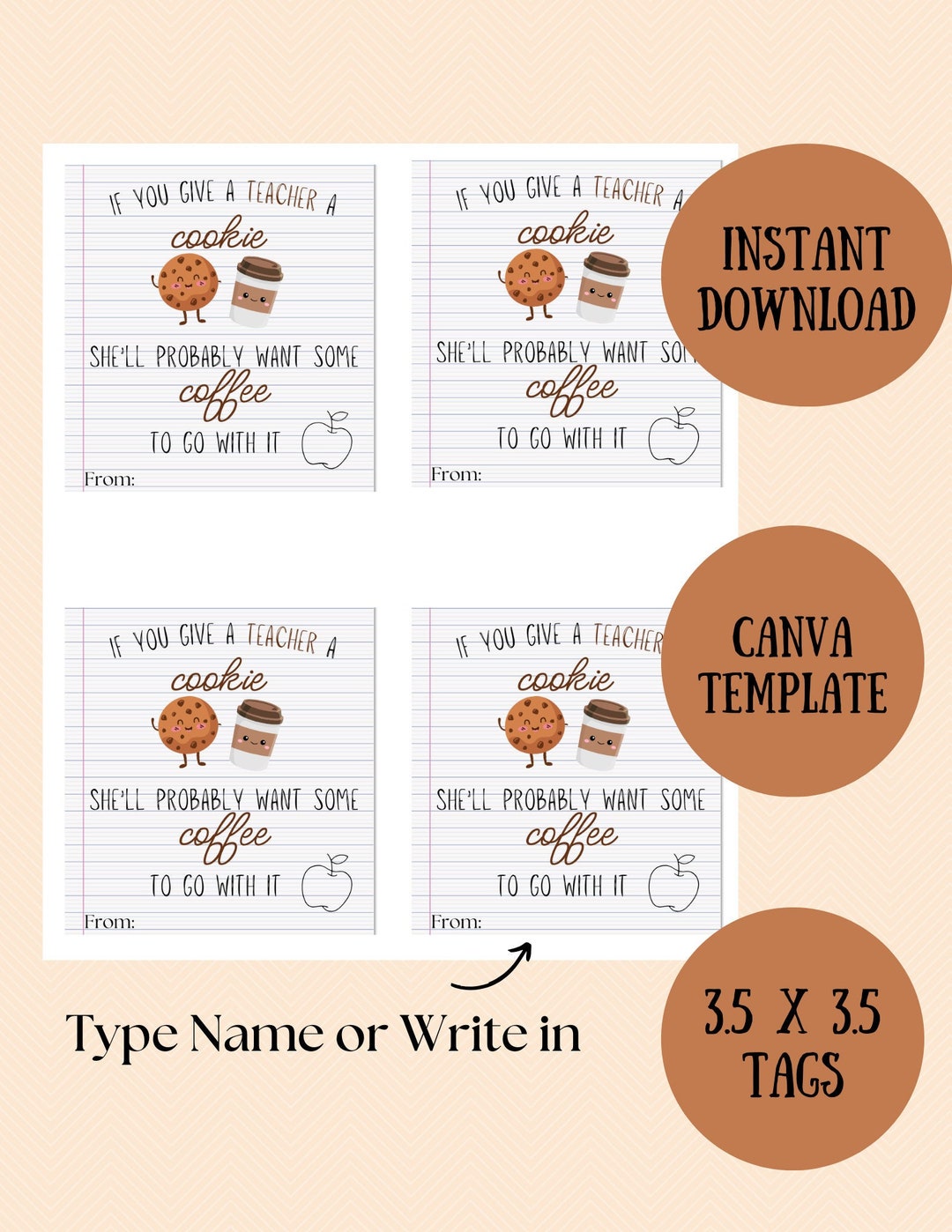 Teacher Coffee Gift Tag / If You Give a Teacher A Cookie - Etsy