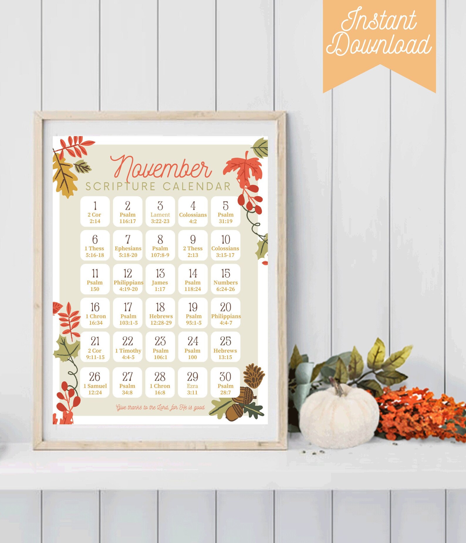 Thanksgiving Daily Scripture Calendar | Fall Calendar | Holiday Decor ...