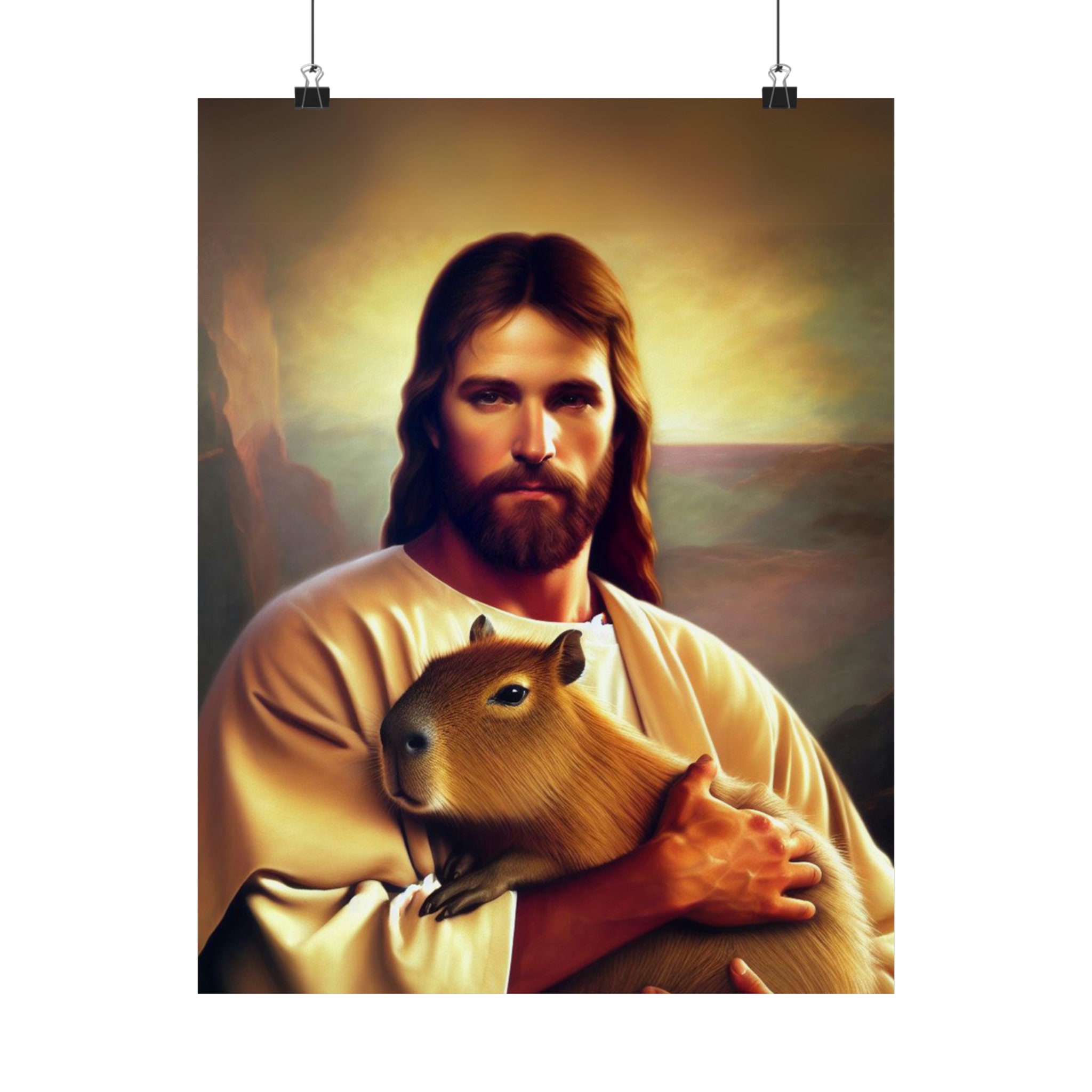 Capybara Art Capybara Poster Jesus Holding a Capybara Gift Capybara ...
