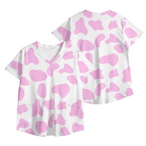Pink Cow Print Scrubs Strawbery Cow Print Nursing Scrub Top - Etsy