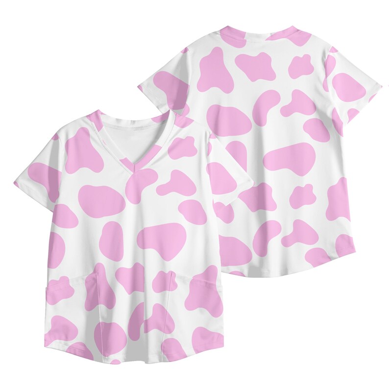 Pink Cow Print Scrubs Strawbery Cow Print Nursing Scrub Top - Etsy