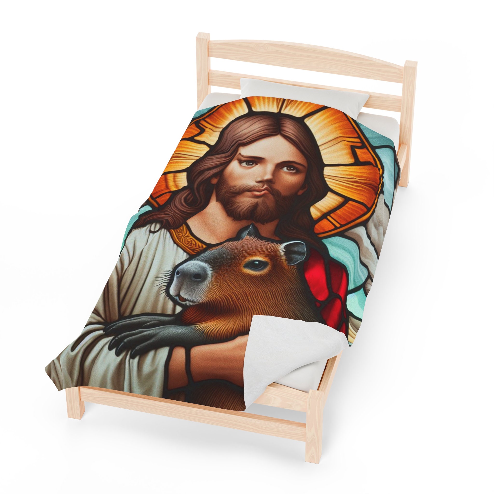 Stained Glass Art, Jesus Holding a Capybara, Capybara Velveteen Plush ...