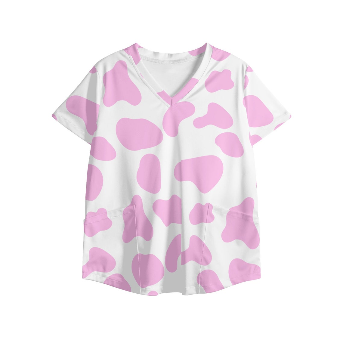 Pink Cow Print Scrubs Strawbery Cow Print Nursing Scrub Top - Etsy