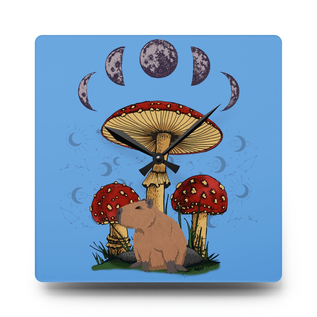 Capybara Moon Phase Mushroom Acrylic Wall Clock - Etsy