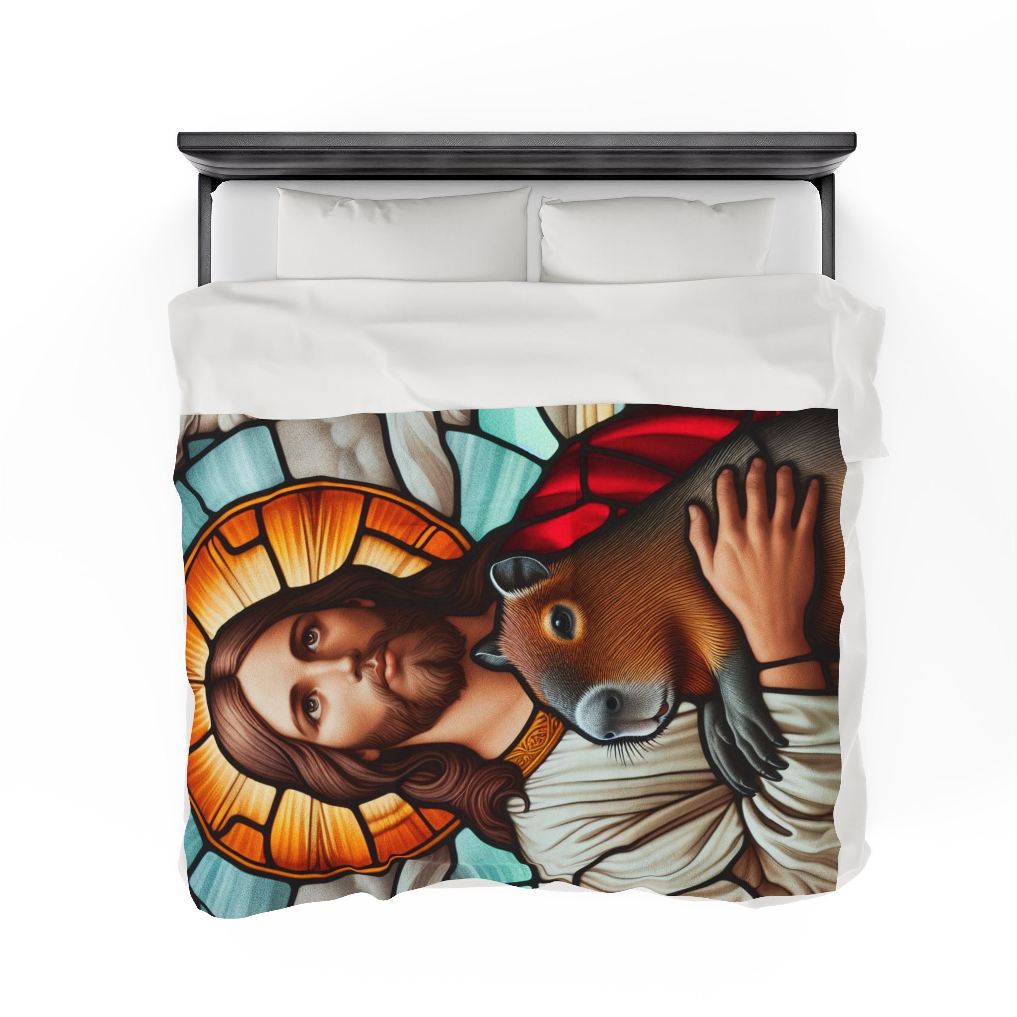 Stained Glass Art, Jesus Holding a Capybara, Capybara Velveteen Plush ...