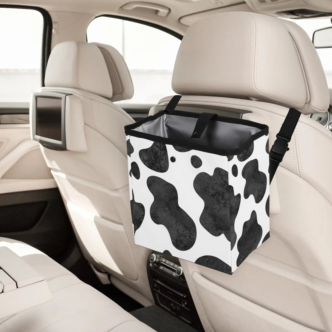 Cow Print Car Trash Can Cow Pattern Hanging Storage Trash Car Organizer ...